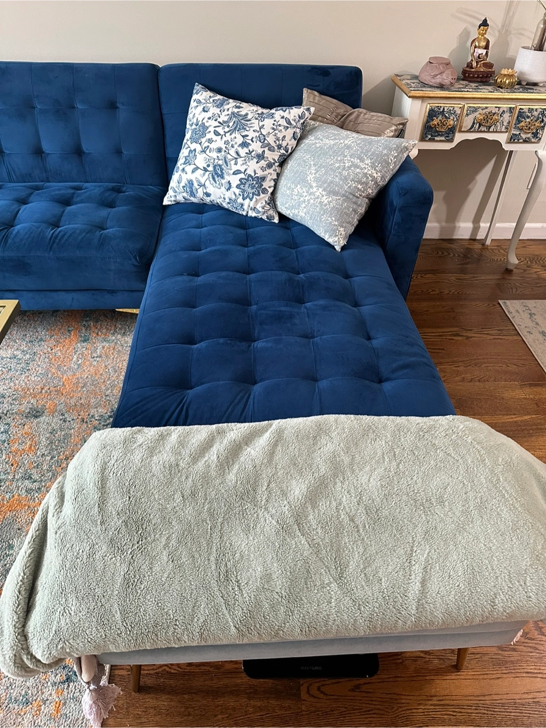 Blue Velvet Futon Sectional Sofa | Karrot