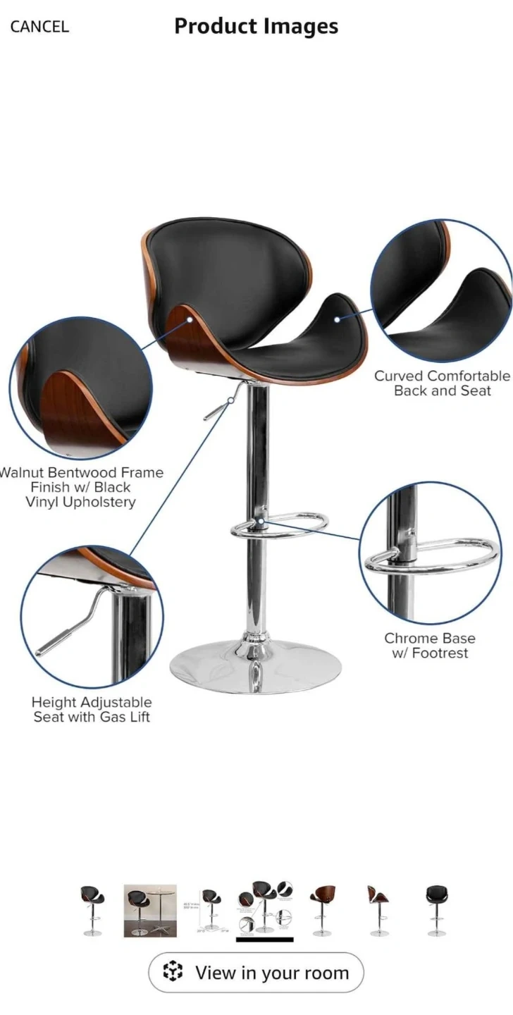 Black Vinyl & Walnut Bentwood Swivel Bar Stool | Karrot