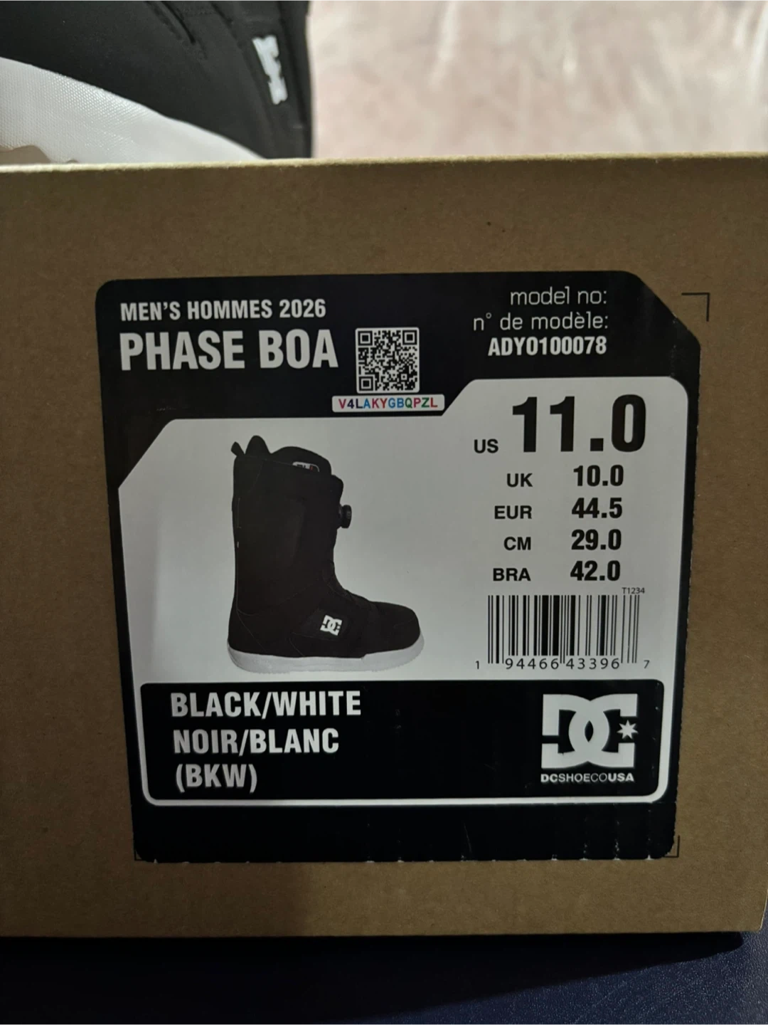 2026 DC Phase BOA Snowboard Boots - Men's US 11 - Black/White | Karrot