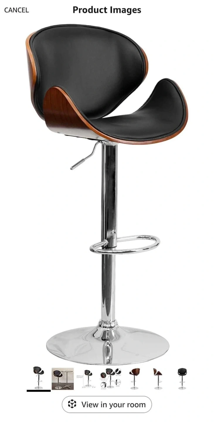 Black Vinyl & Walnut Bentwood Swivel Bar Stool | Karrot