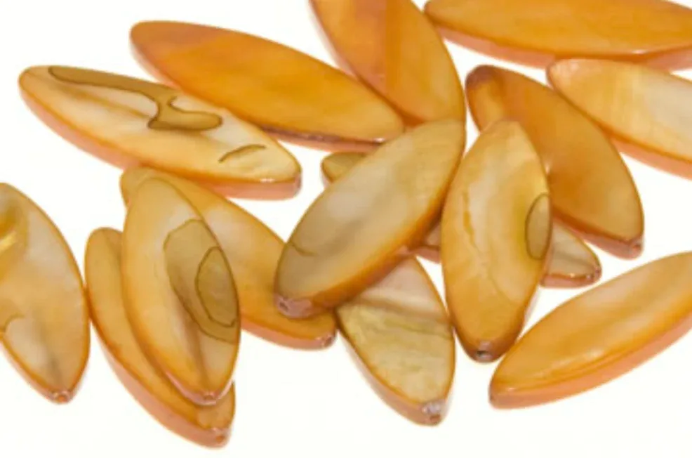 Burnt orange flat oval 30mm shell beads | Karrot