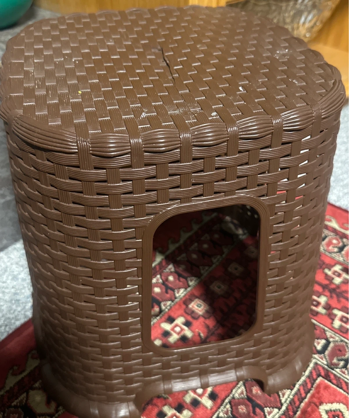 Brown Woven Plastic Stool with Cutout | Karrot