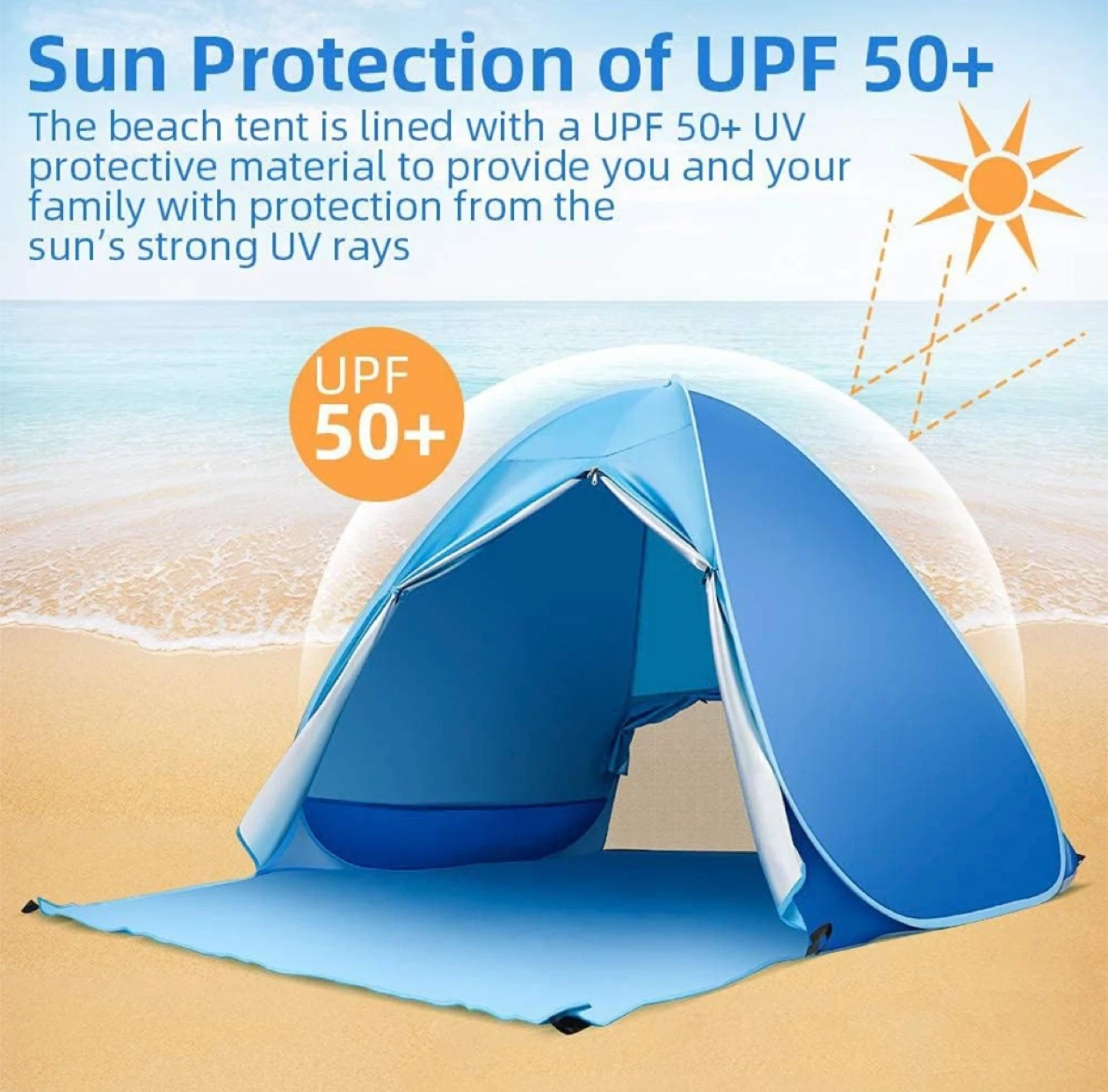 Zomake Swiftopen Blue Beach Tent - UPF 50+ | Karrot