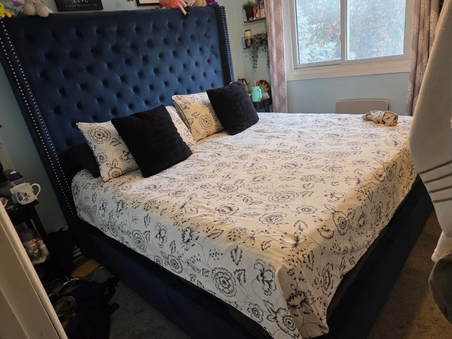 Upholstered King Bed Frame with Headboard | Karrot